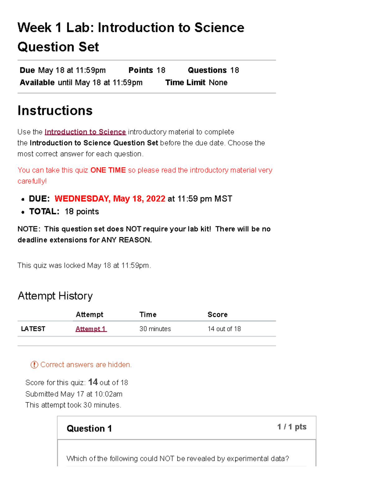 Introduction to Science Question Set for CHM 113 General Chemistry I ...