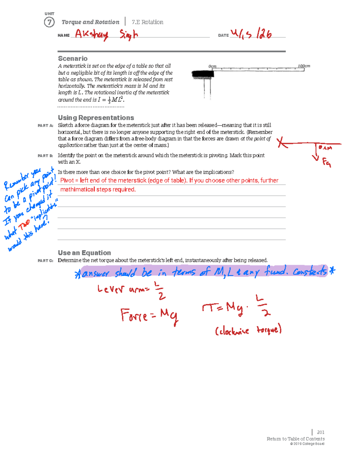 AP Physics 1: Unit 7 - Torque and Rotational Motion Workbook - Studocu