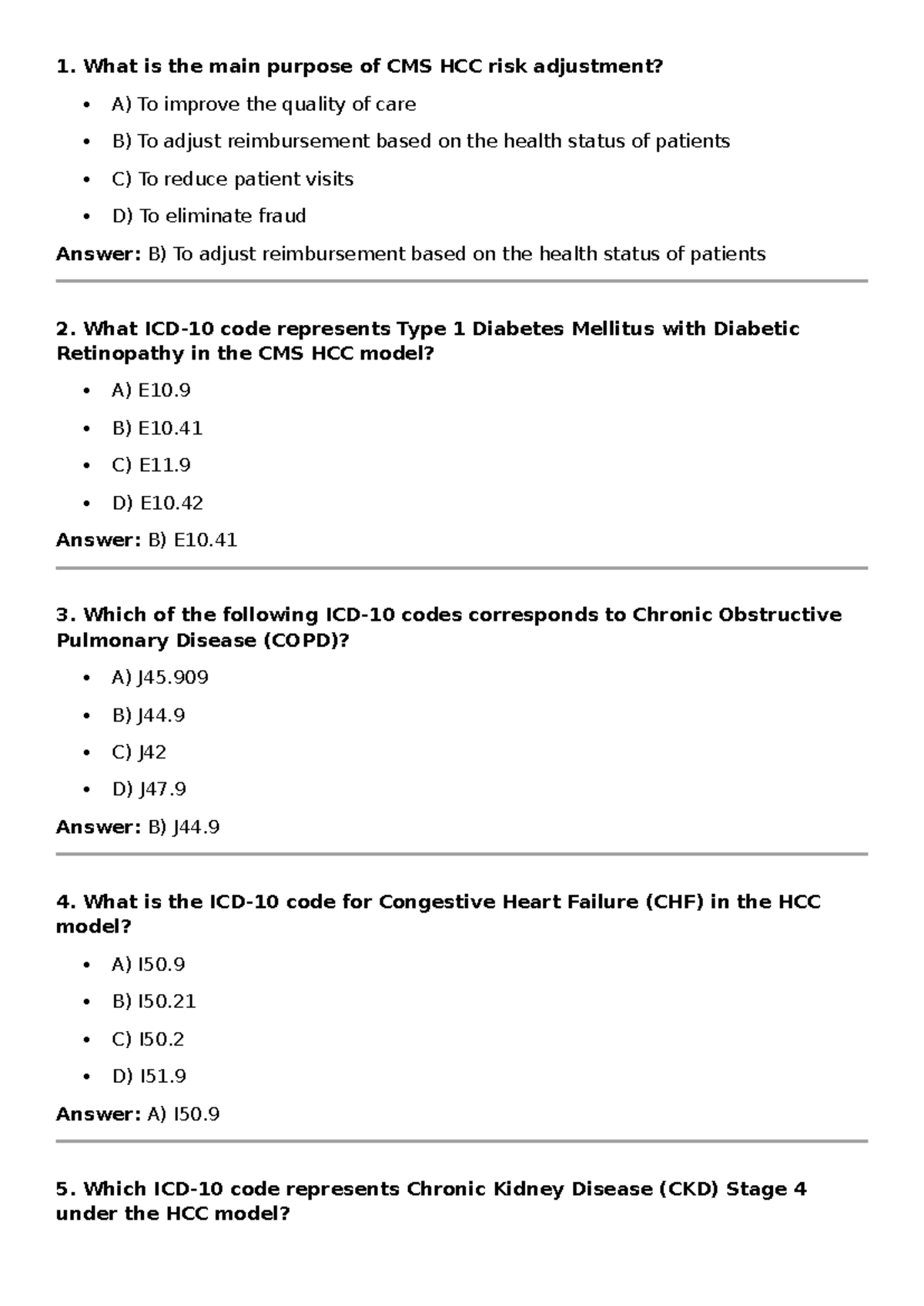 HCC & RXHCC Risk Adjustment Questions for Coders Completion - Studocu