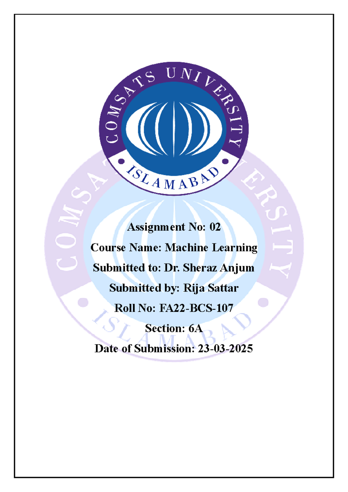 Decision Tree Machine Learning - Assignment No: 0 2 Course Name ...