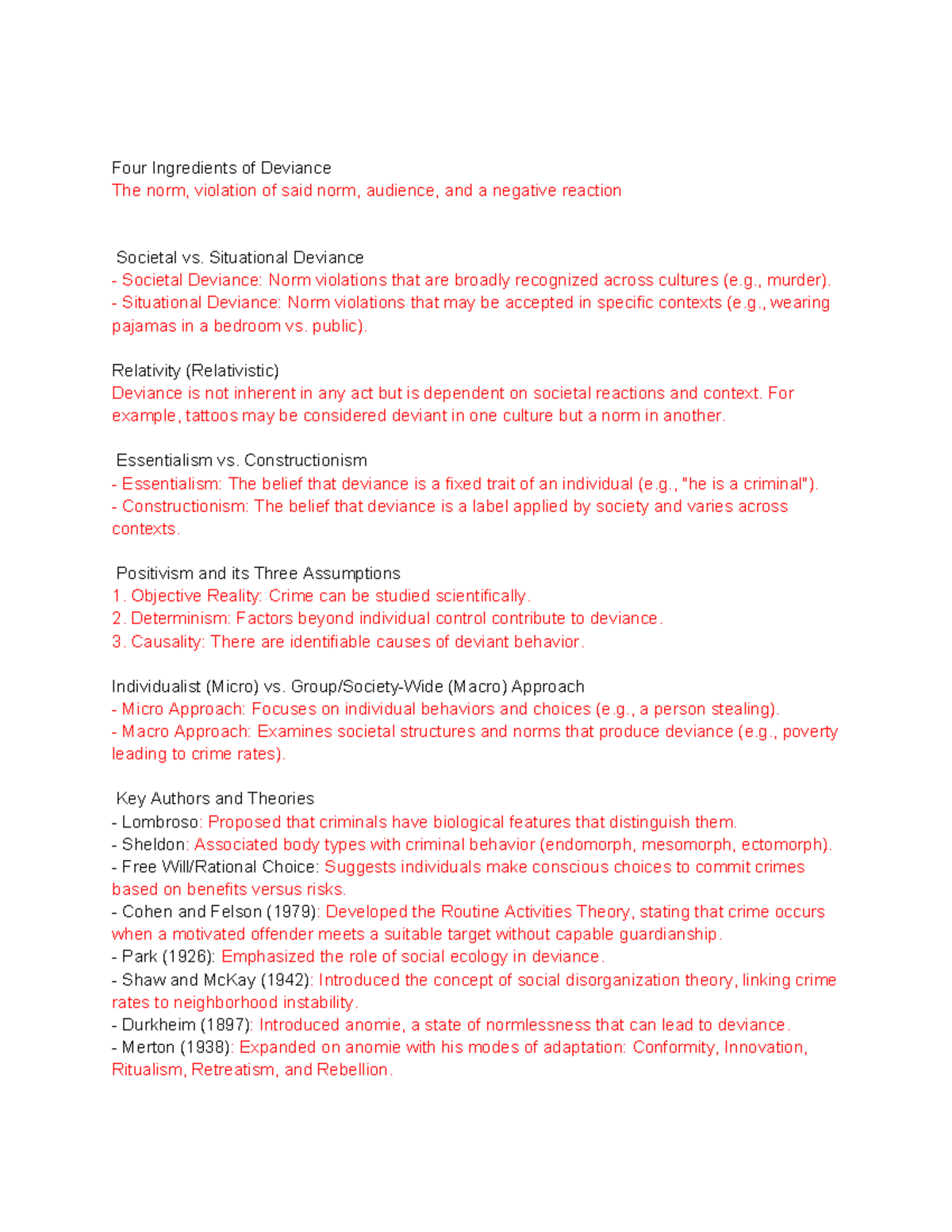 Midterm Exam Review: Key Concepts in Deviance and Crime (CRS 101 ...