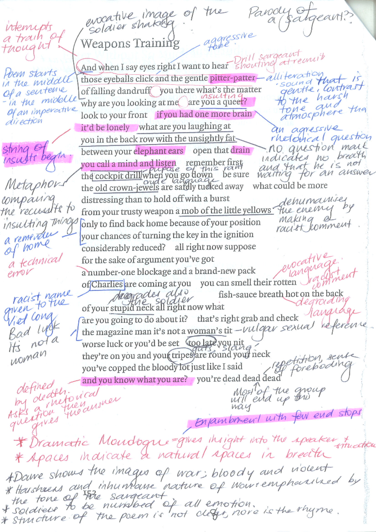 Weapons Training (ENG 101) Poem Annotations and Analysis - Studocu