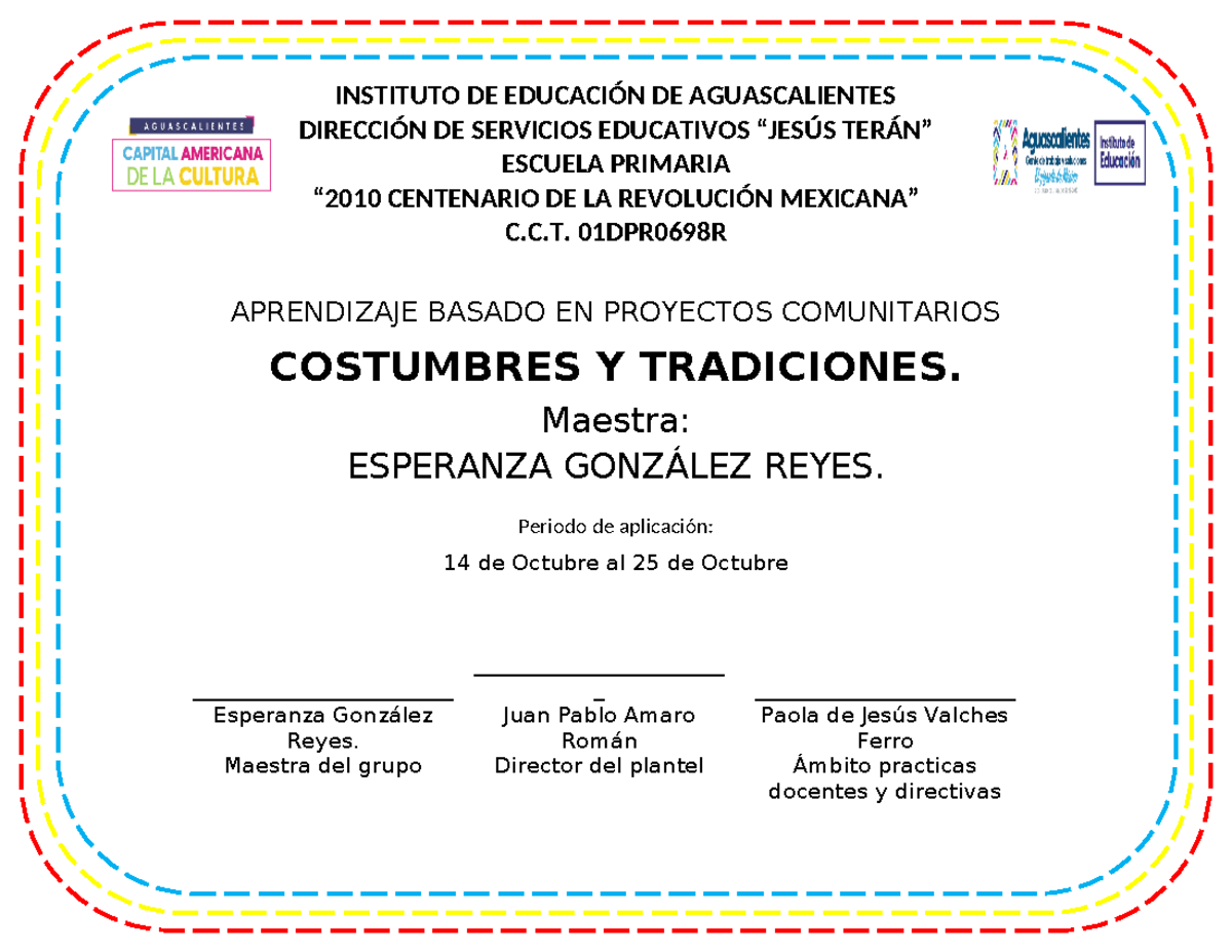 Proyecto 2: Costumbres y Tradiciones en la Comunidad - 5° B - Studocu