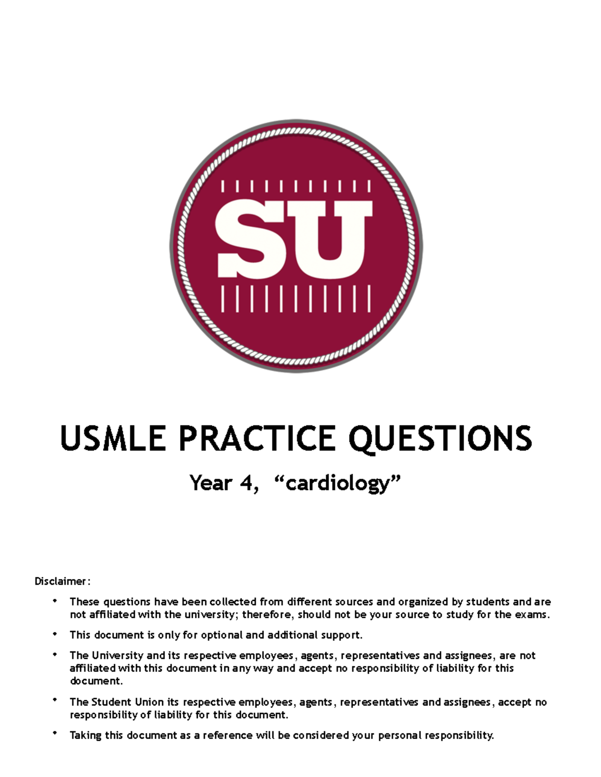 Cardiology 4th Year USMLE: Question & Answer Practice Guide - Studocu