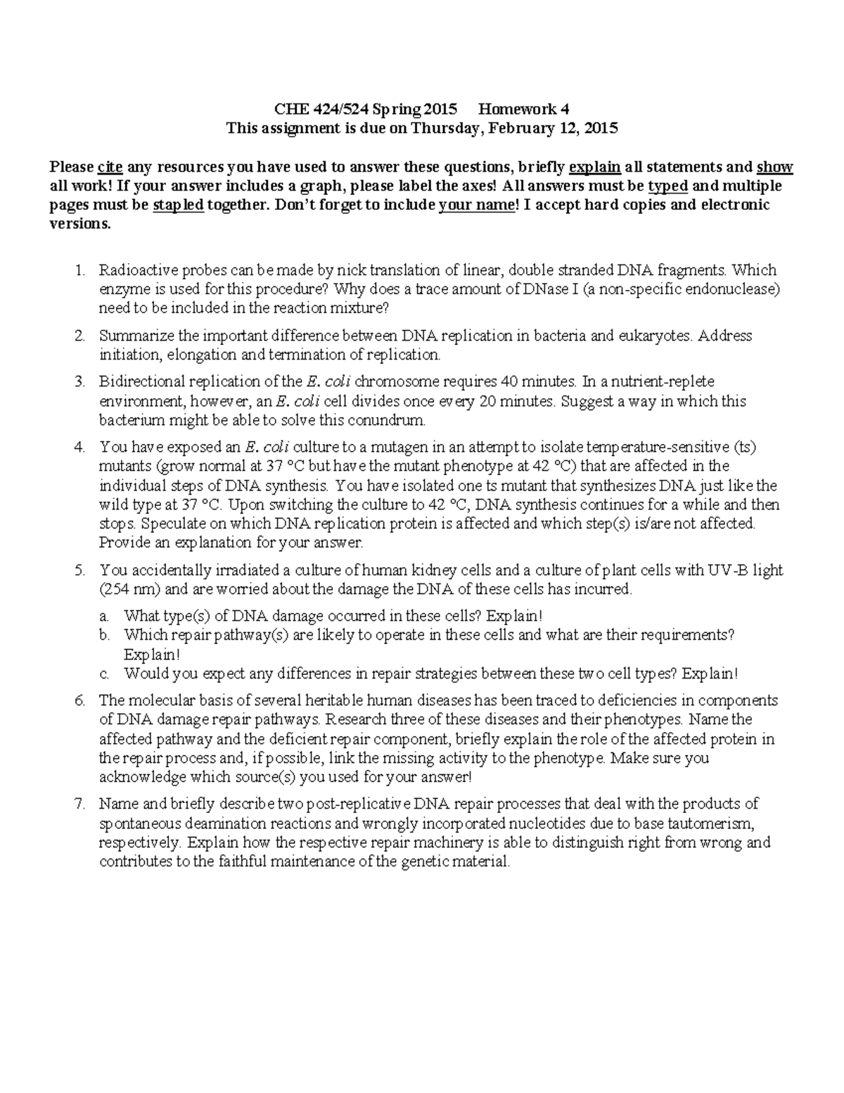 CHE 424 home 4 2015 - This is the fourth homework assignment from Dr ...