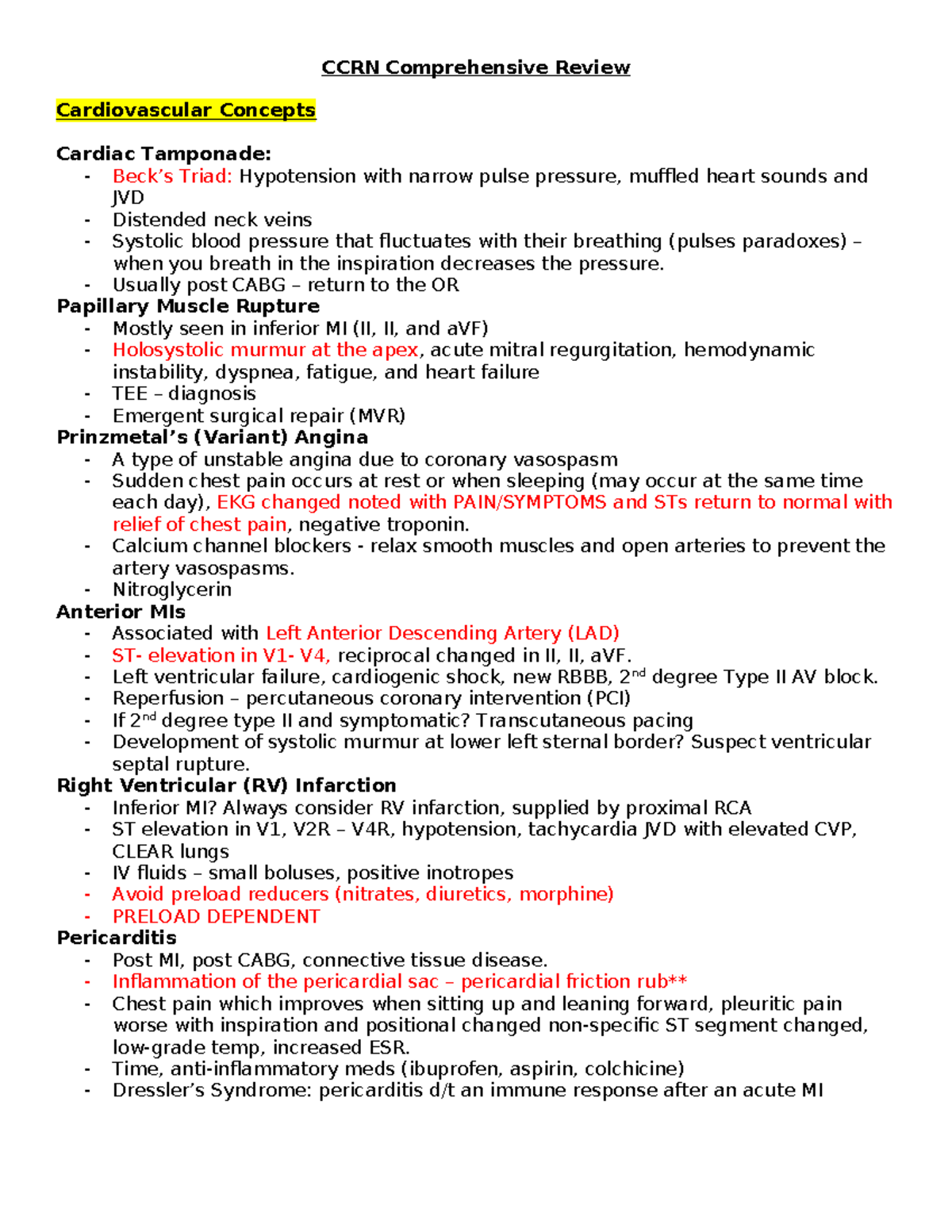 CCRN Comprehensive Review: Cardiovascular & Hemodynamic Concepts - Studocu