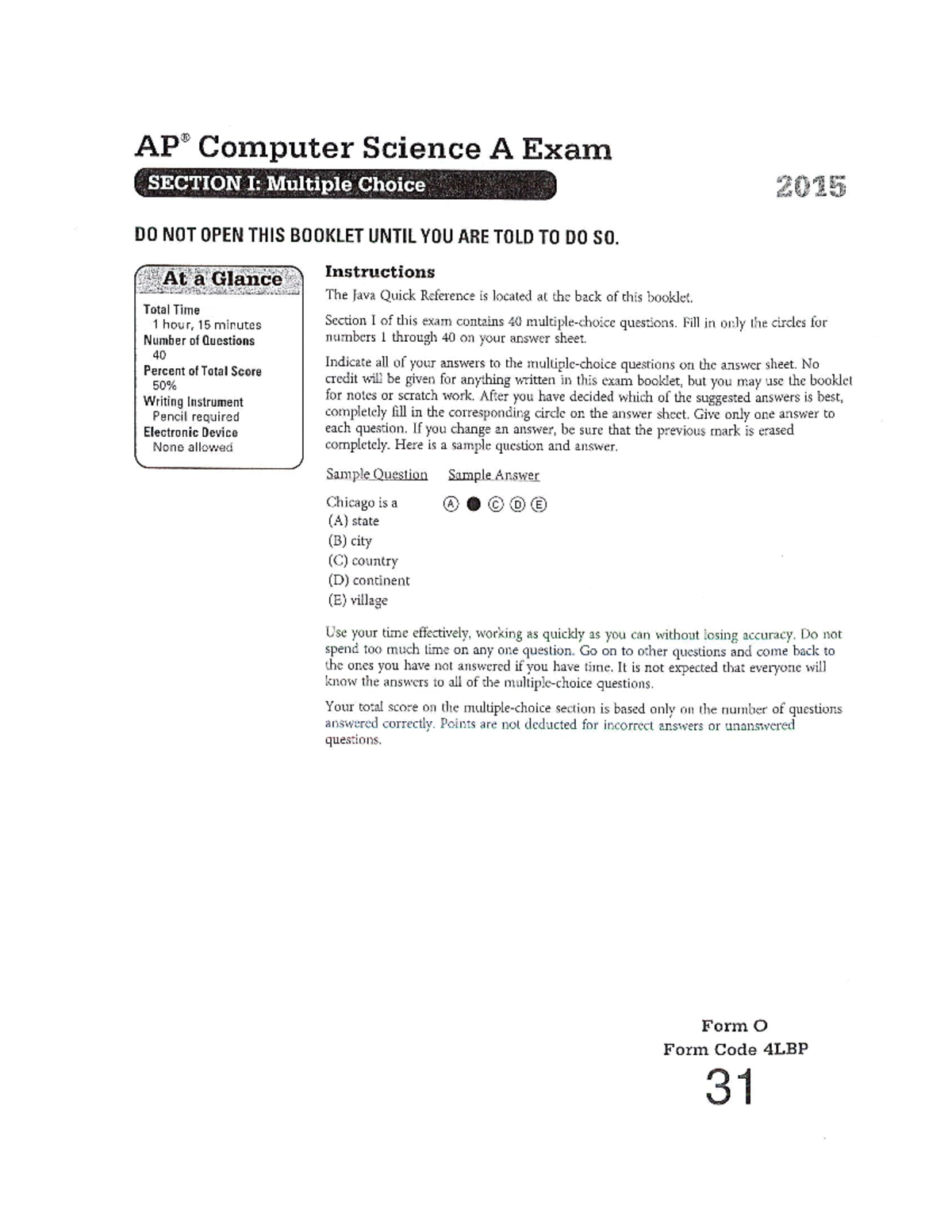 AP Practice Exam 2015 - AP CSA Review and Solutions Guide - Studocu
