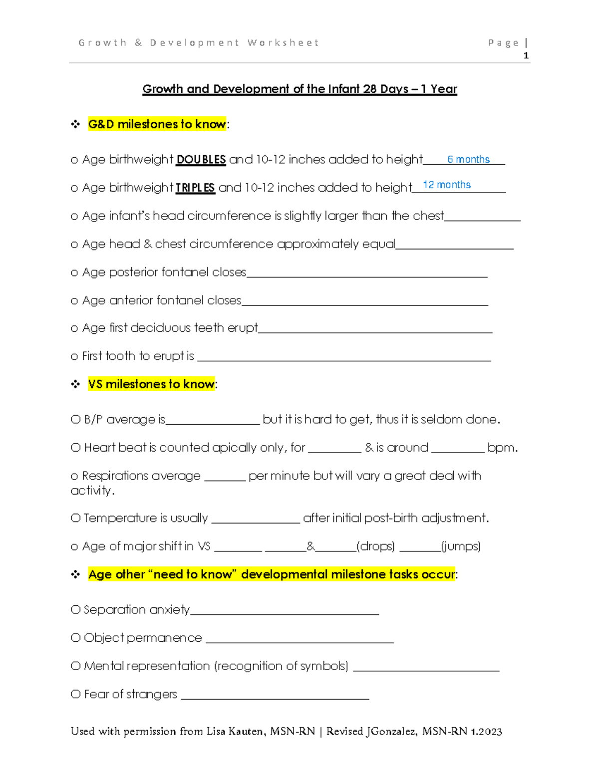 Growth and Development Milestones: Infant to School Age (G&D 1-12 Years ...