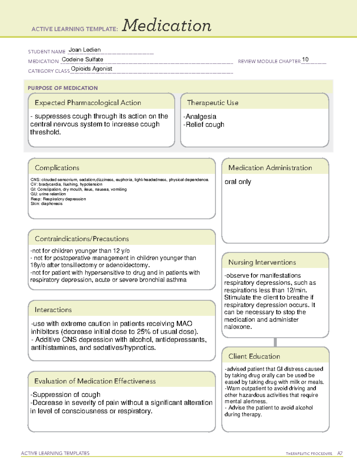 Codeine sulfate - drug cart - ACTIVE LEARNING TEMPLATES TherapeuTic ...
