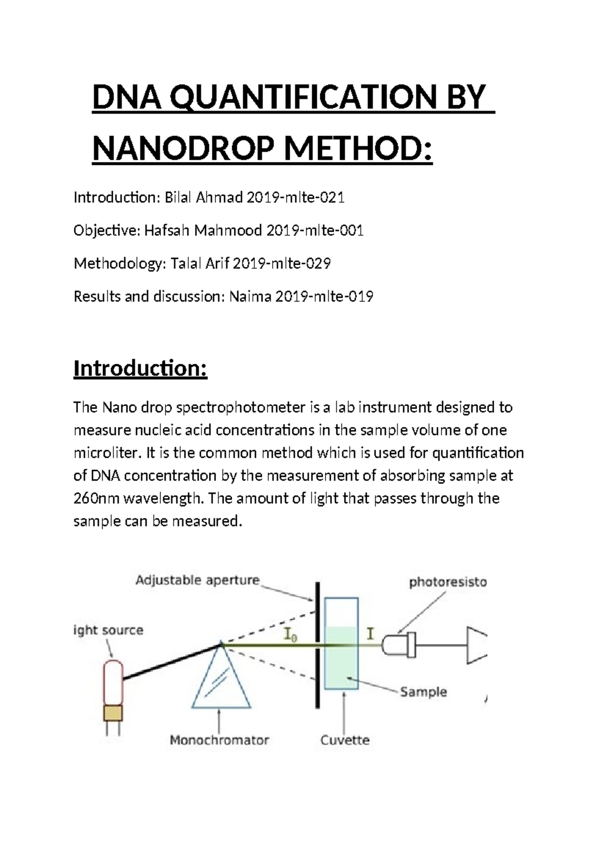 DNA Quantification by Nanodrop Method: A Comprehensive Guide - Studocu