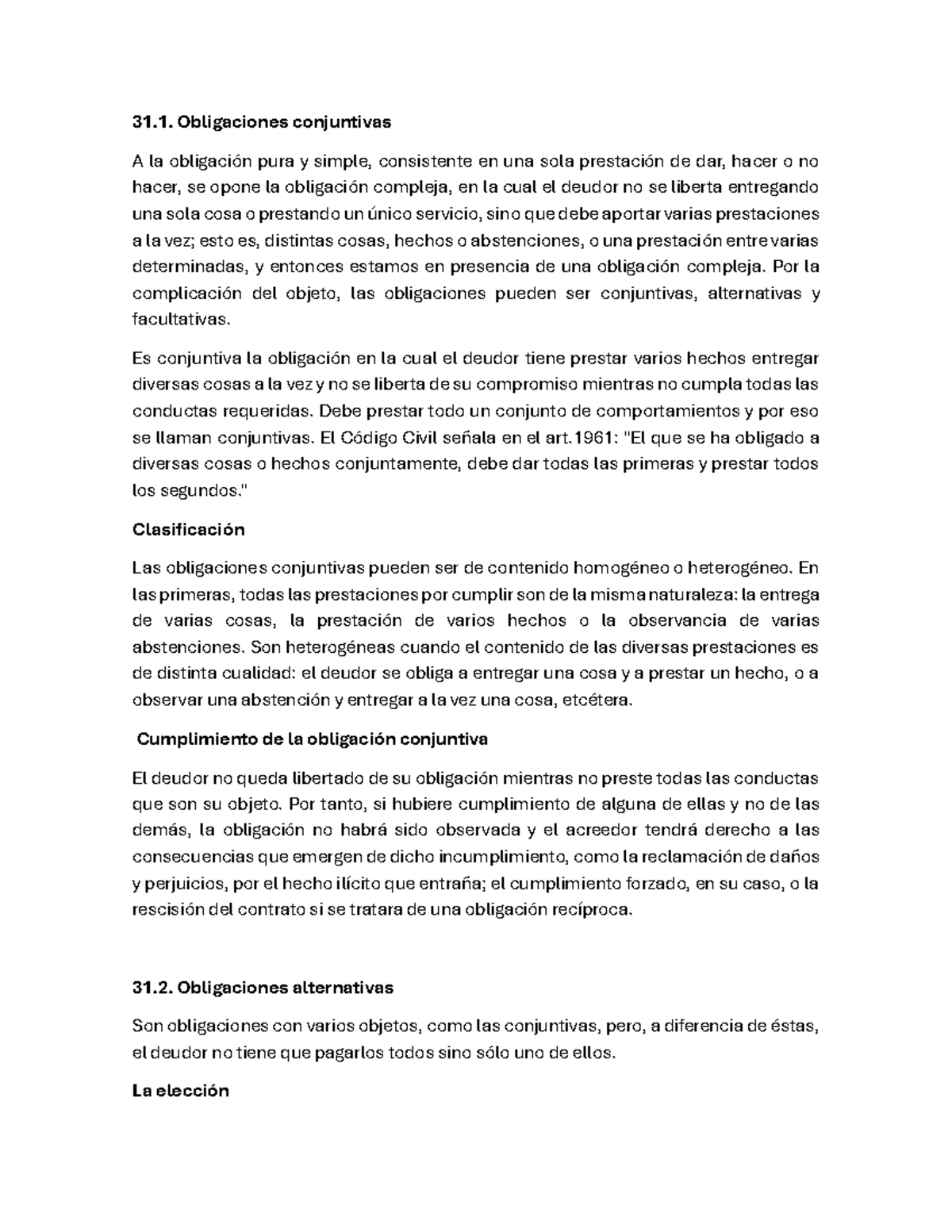 Resumen de Obligaciones Conjuntivas y Alternativas - Civill 31.1 y 31.2 ...