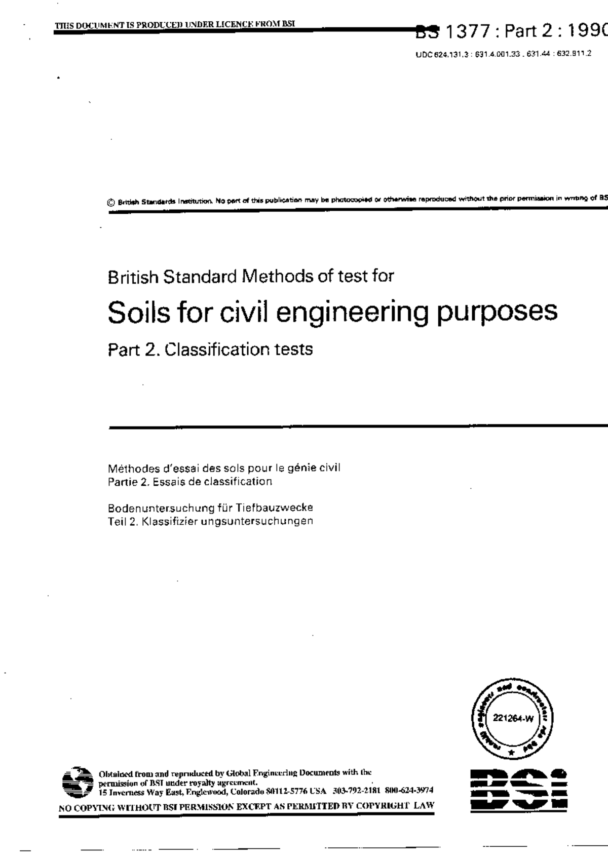 BS 1377-2:1990 Classification Tests for Soils in Civil Engineering ...