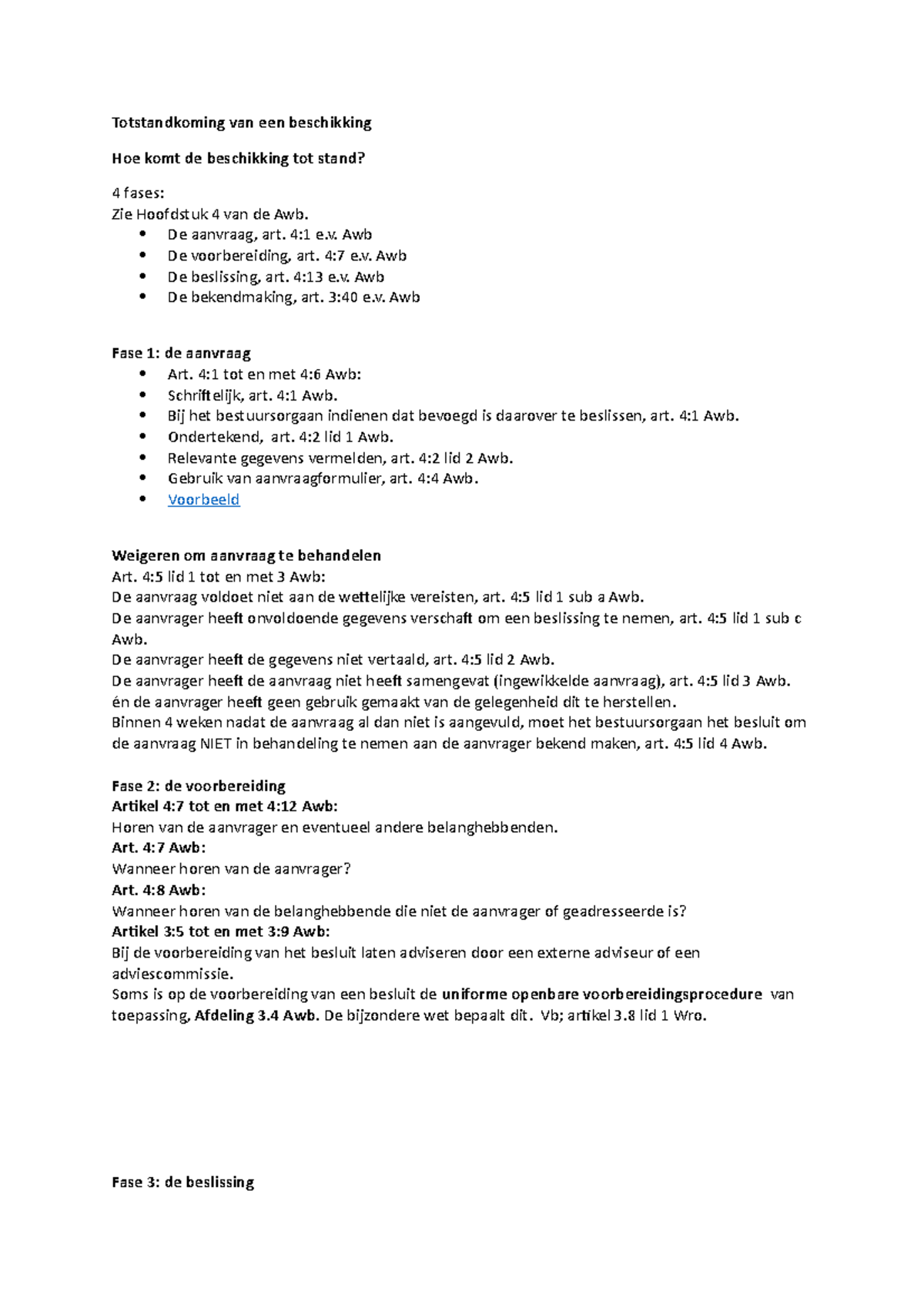 Totstandkoming van beschikkingen: Fases en Wetgeving (Awb) - Studeersnel
