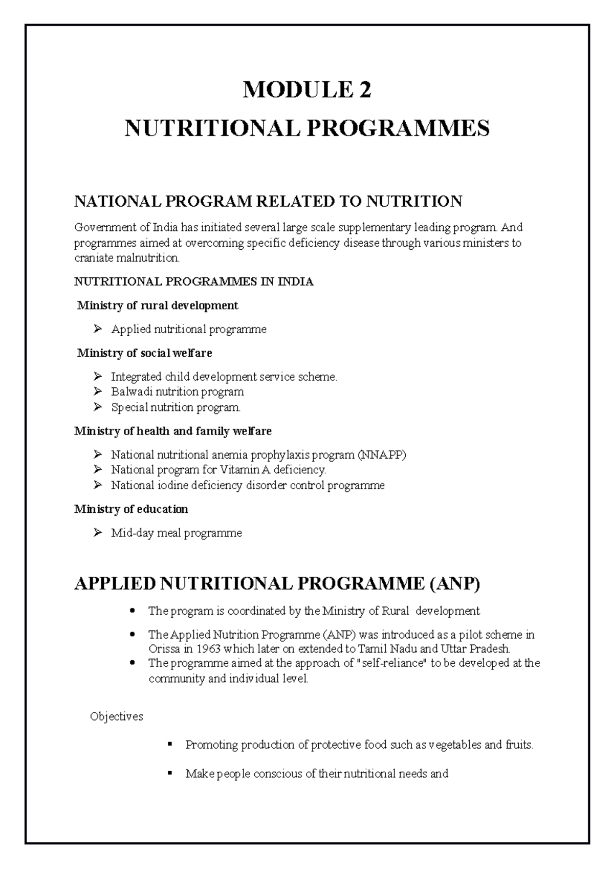 Module 2 - Nutritional Programmes in India: Government Initiatives ...