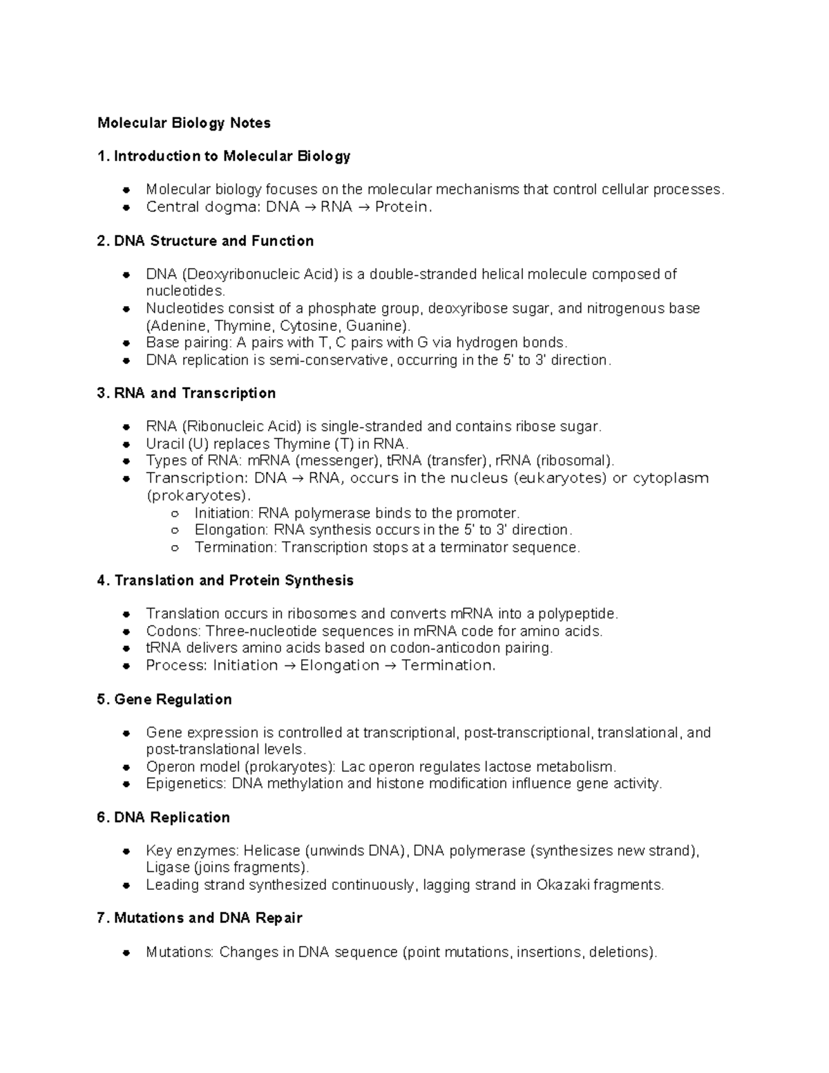 Overview Molecular Biology Notes - Molecular Biology Notes Introduction ...