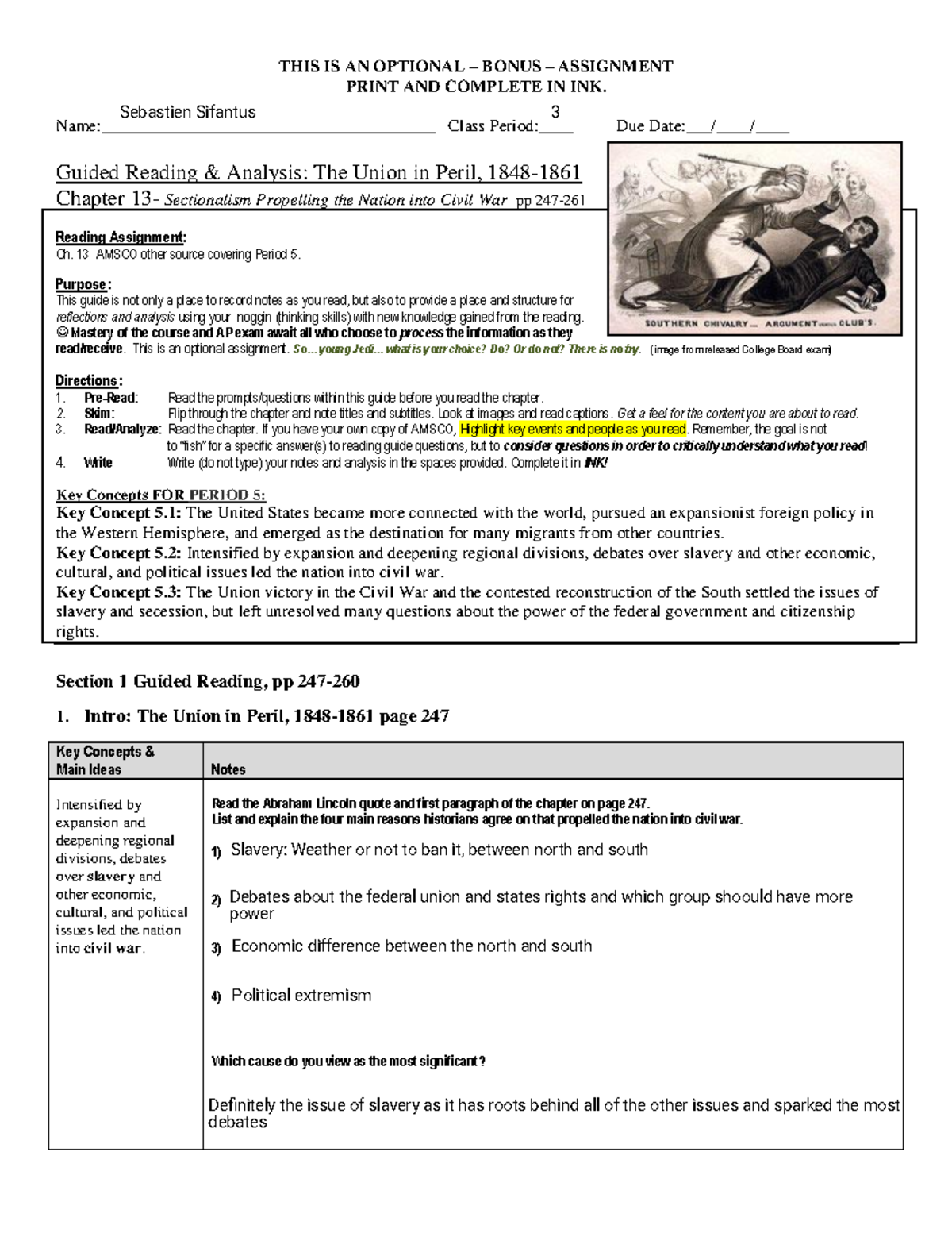 APUSH - Chapter 13 Guided Reading for Sectionalism and Civil War - Studocu