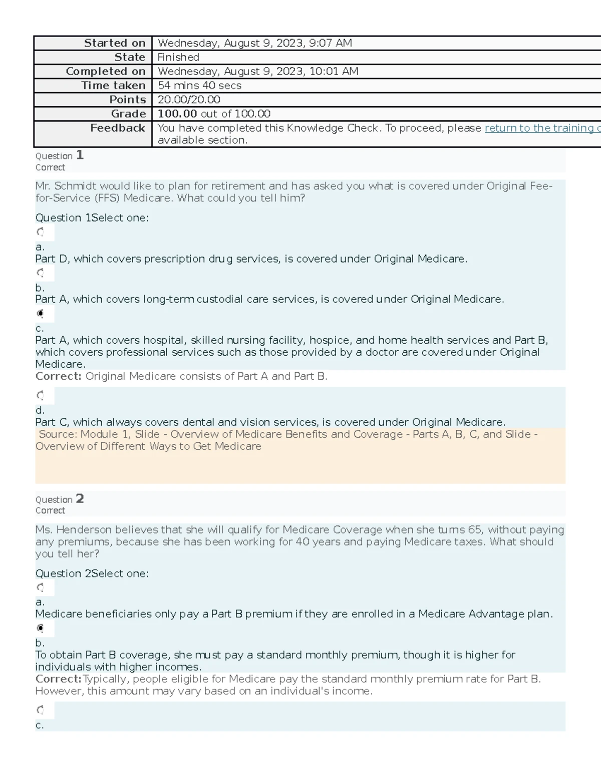 Module 1 Test Score 100 - Overview Medicare Program Basics all correct ...