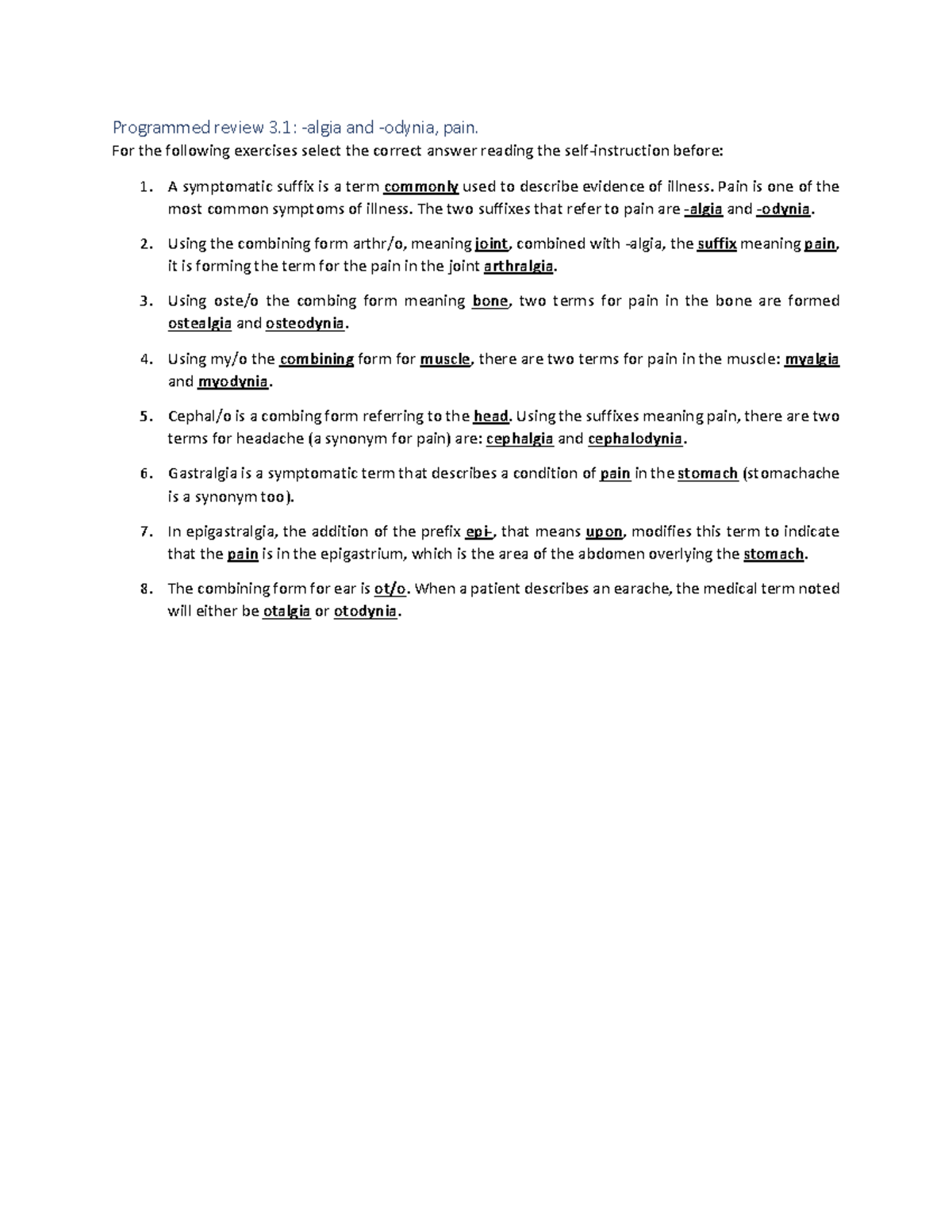 Programmed Review 3 - Simon - Programmed review 3: - algia and - odynia ...