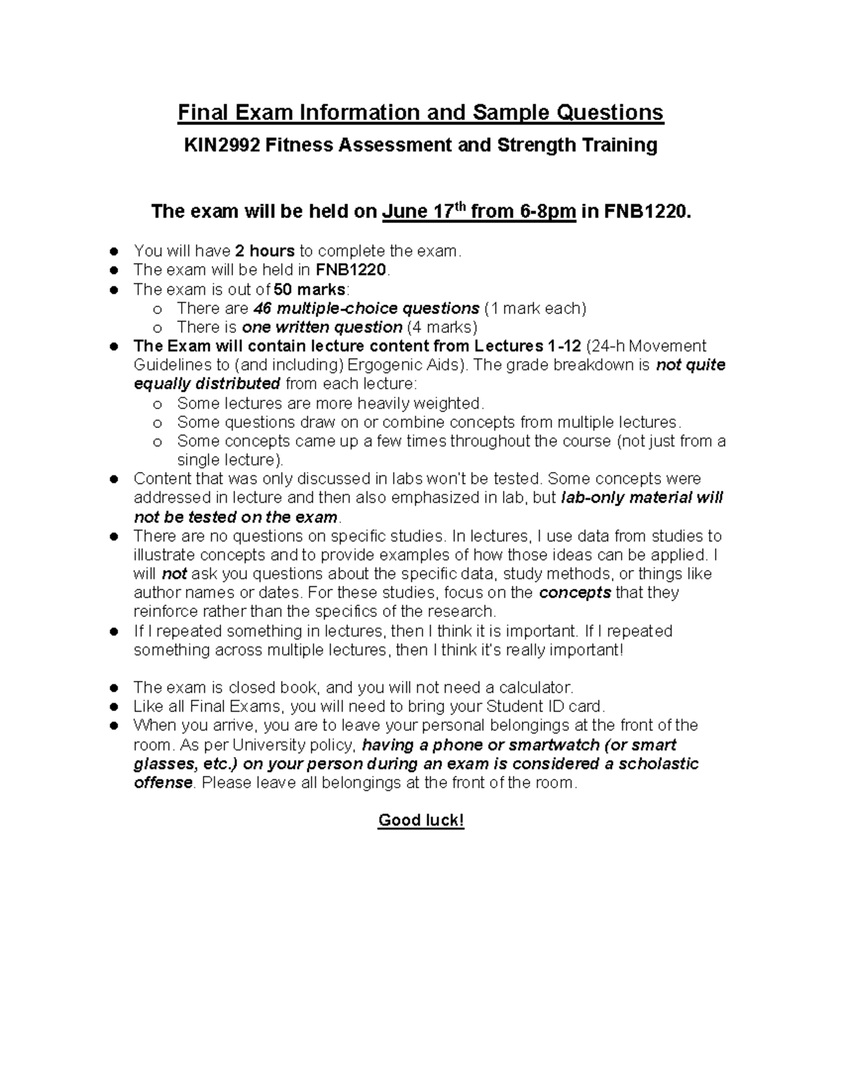 KIN2992 Final Exam Guide: Info & Sample Questions for Fitness ...
