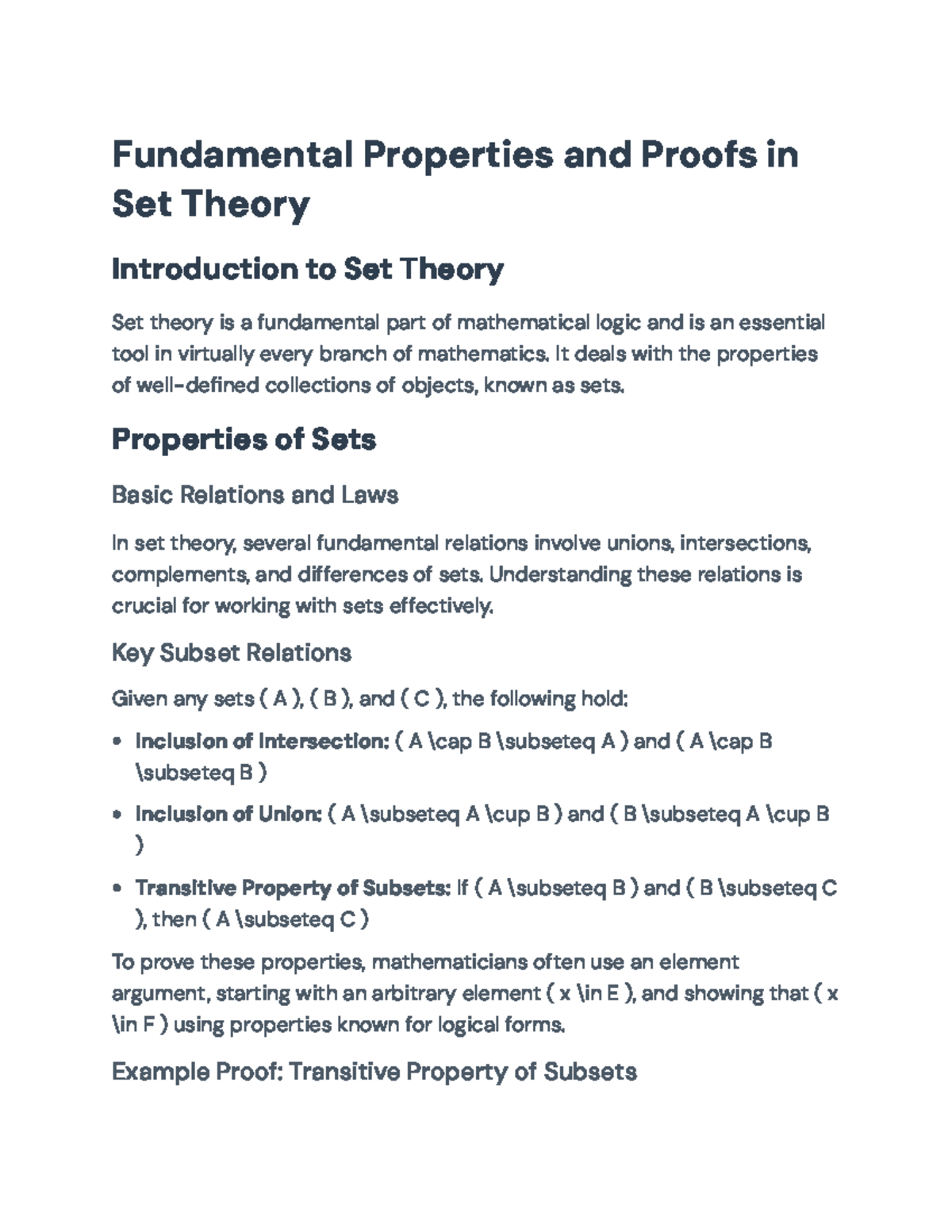Set Theory Fundamentals: Properties, Proofs, and Law Examples ...