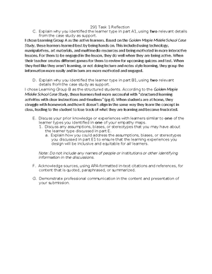 D291 - Task 1 - D291 - Task 1 - Conducting A Learner Analysis Samantha ...