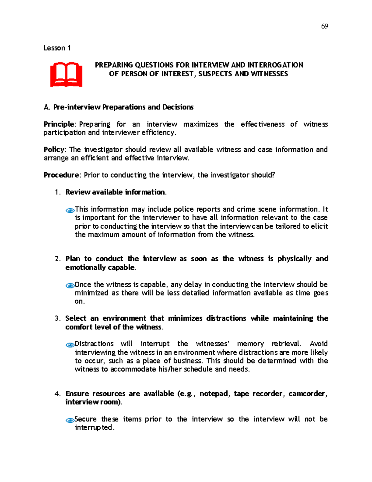 Preparing Questions for Interview and Interrogation - Lesson 1 A. Pre ...