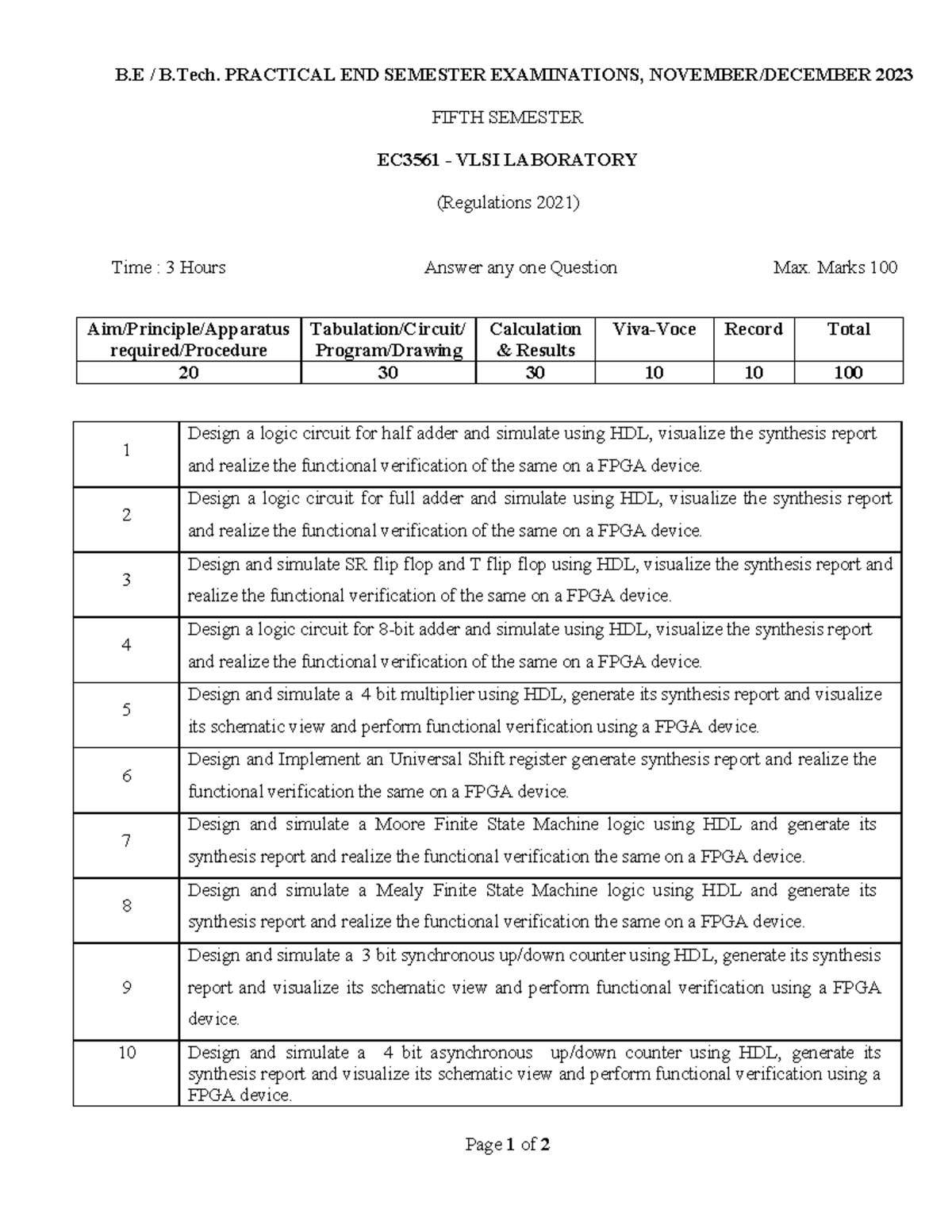 EC3561 VLSI LAB FINAL EXAM QUESTION SET - NOV/DEC 2023 - Studocu