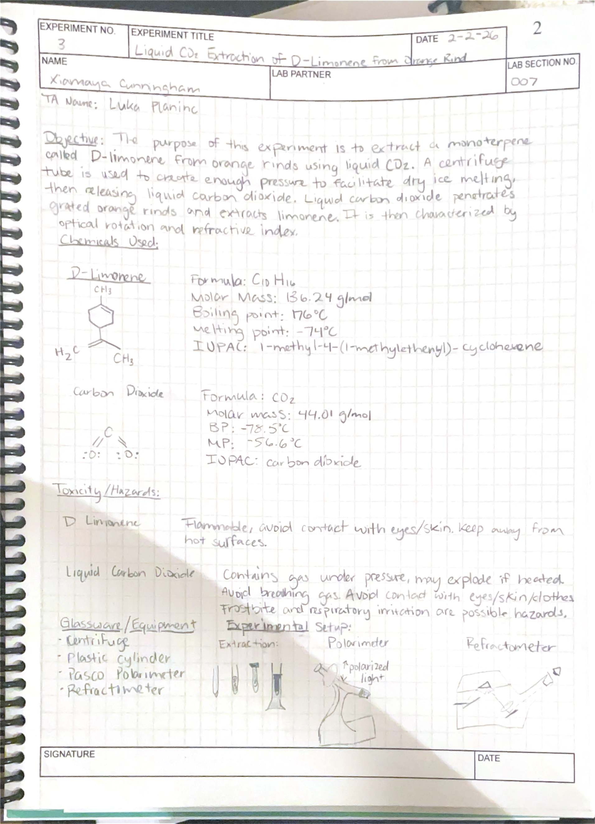 Experiment 3: CO2 Extraction of D-Limonene from Orange Rinds - Studocu