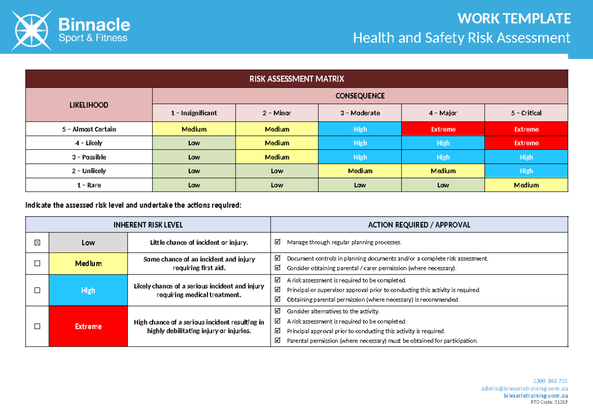 Health and Safety Risk Assessment Guide (HSA 101) - Studocu