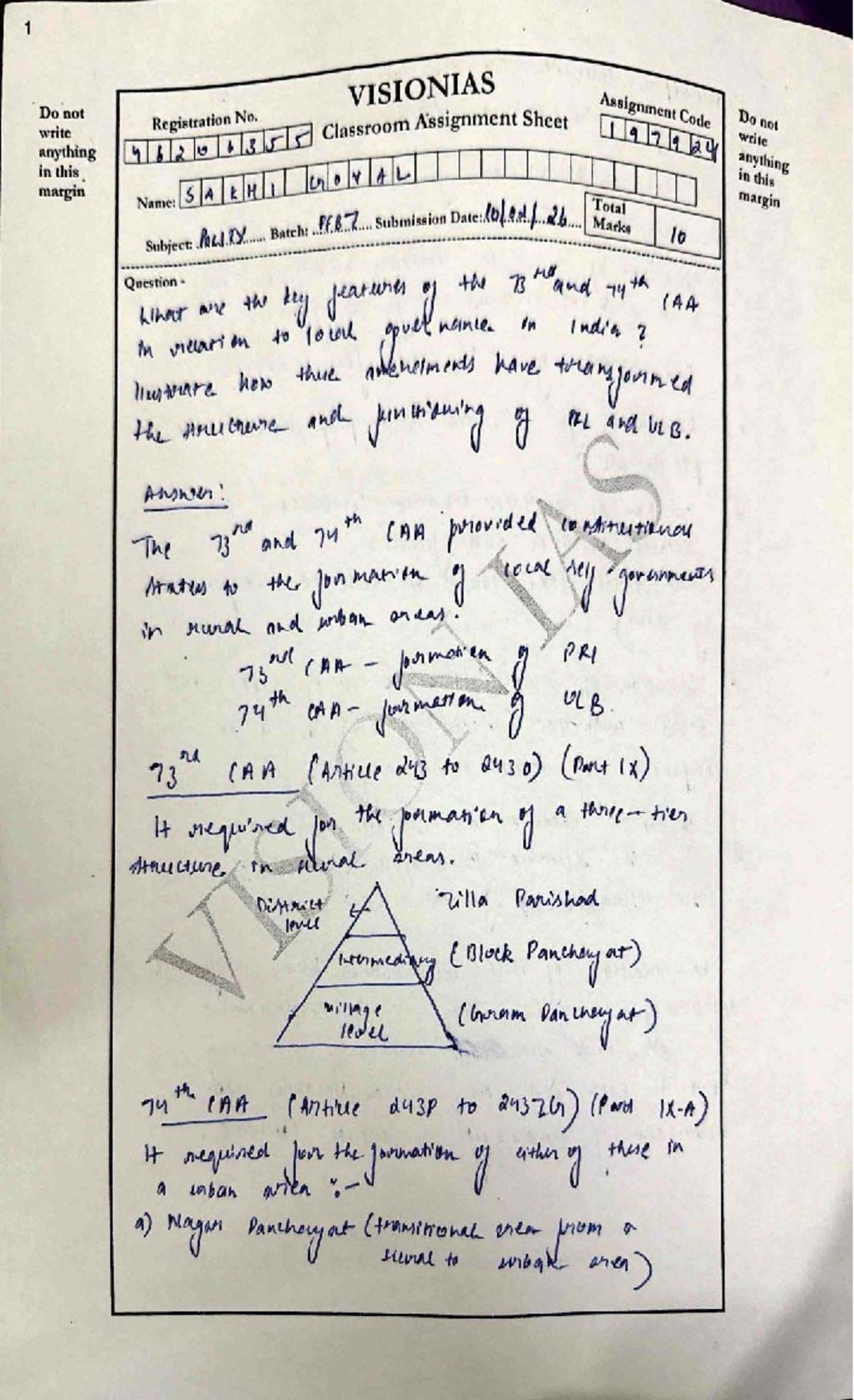 Classroom Assignment Sheet - Registration No. v1s10NIAS - Studocu