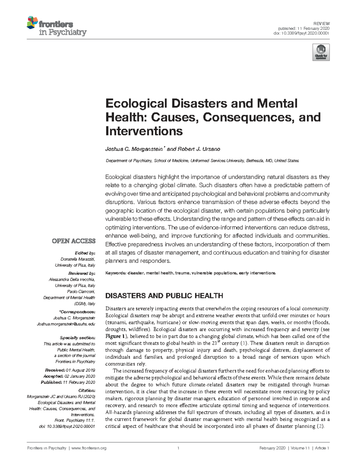 Ecological Disasters and Mental Health: Insights and Interventions ...