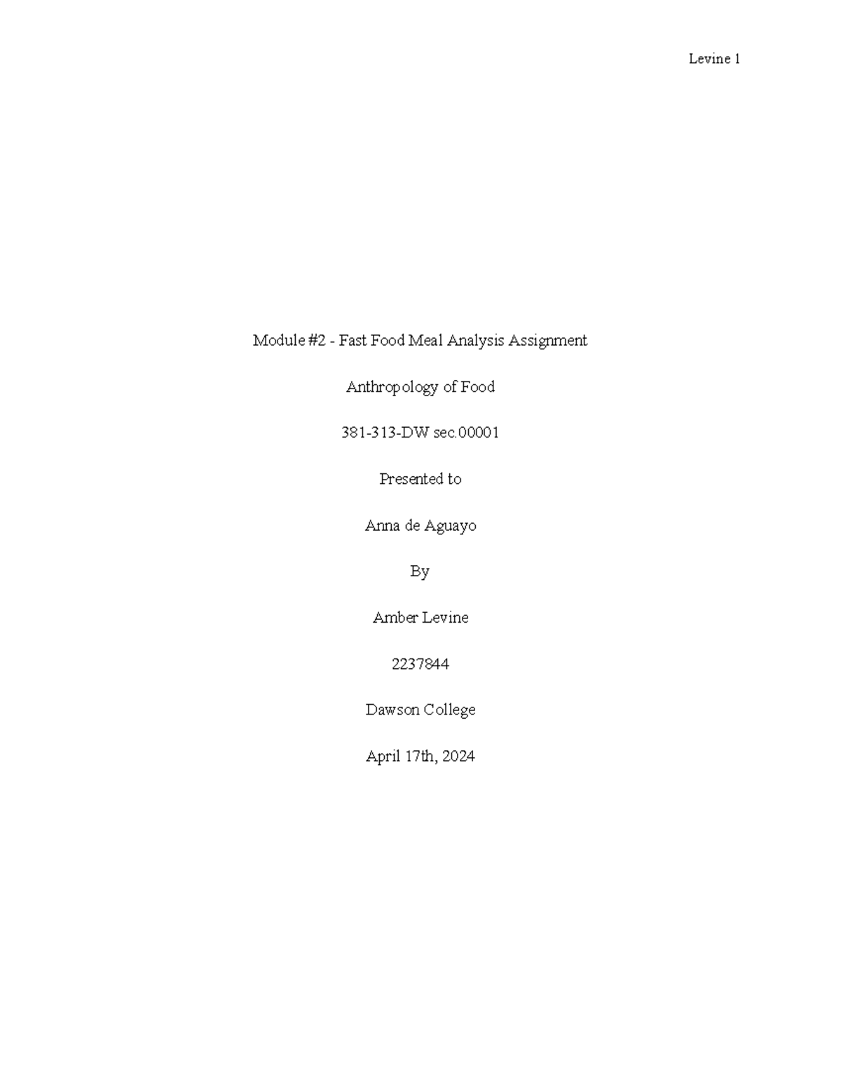 Amber - Module 2 Assignment Fast Food Meal Analysis - Module #2 - Fast ...