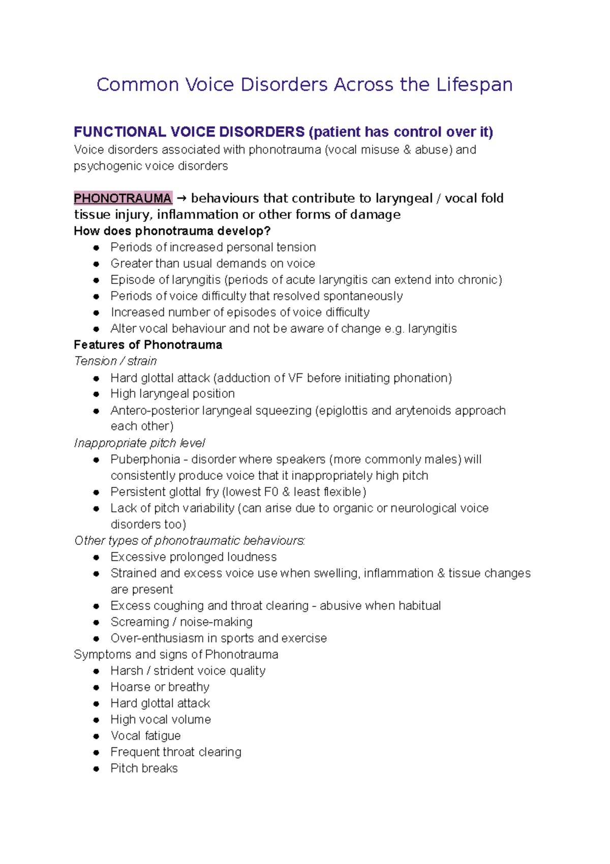 W2 L1+2 Exploring Common Voice Disorders and Their Management - Studocu