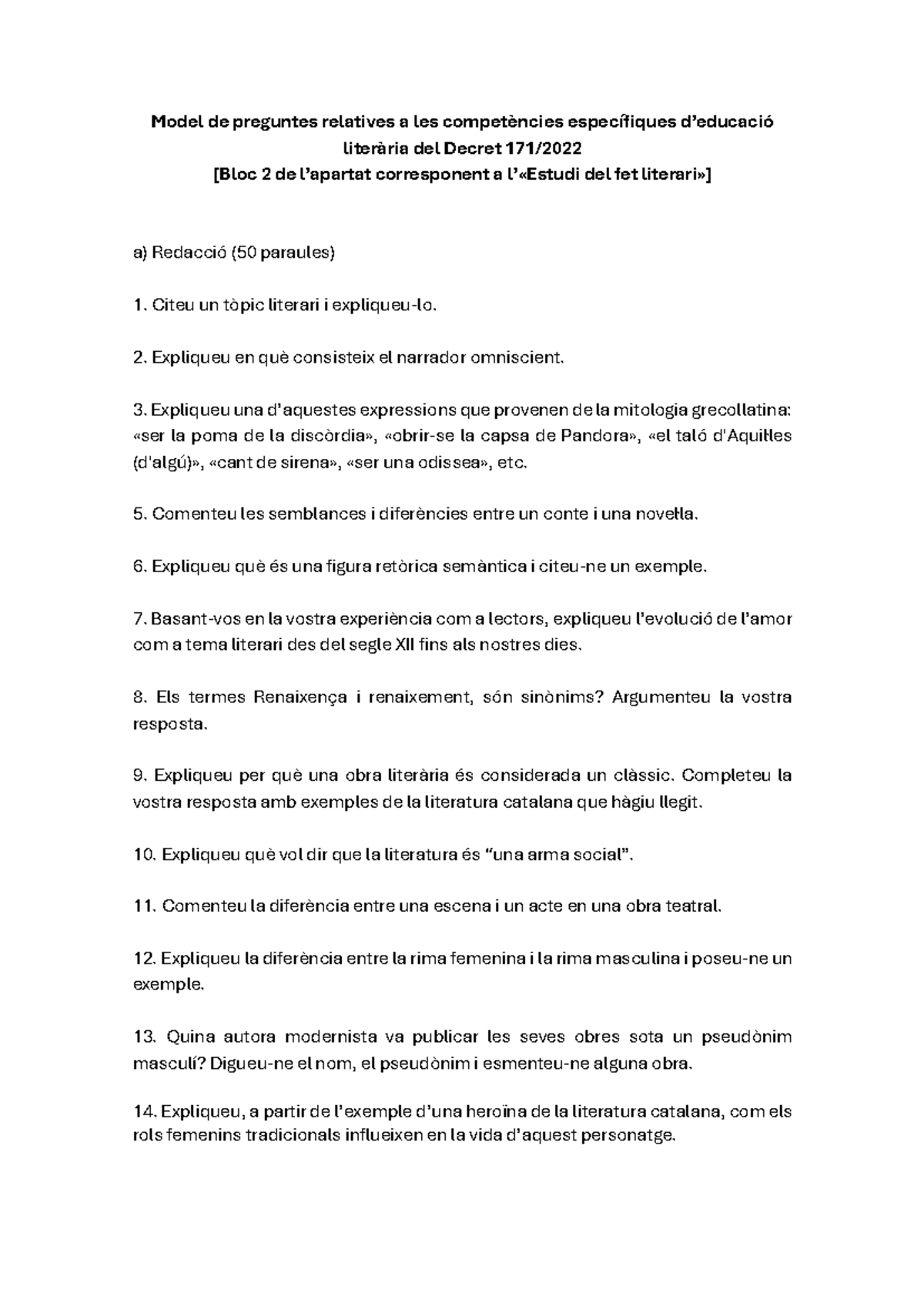 02 PAU25 Catala Exemple Preguntes - Model de preguntes relatives a les ...
