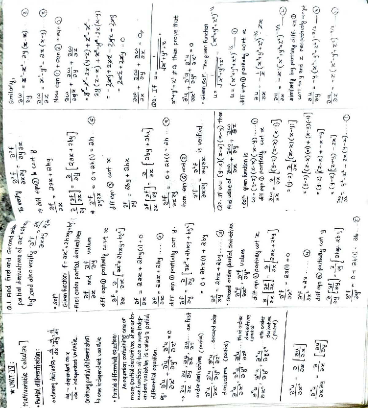 MATH 101: Unit 4 - Partial Derivatives and Differential Equations Notes ...