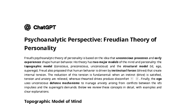 Psychoanalytic Theory: Freudian Personality Models Explained - Studocu