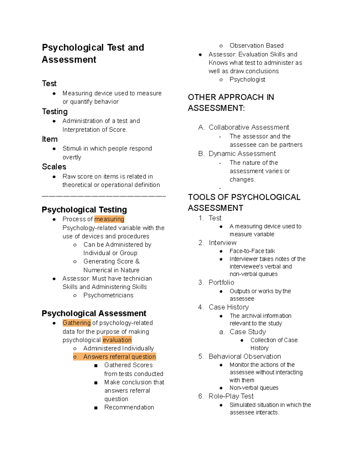 Psychology 101: Lecture Notes on Psychological Assessment Techniques ...