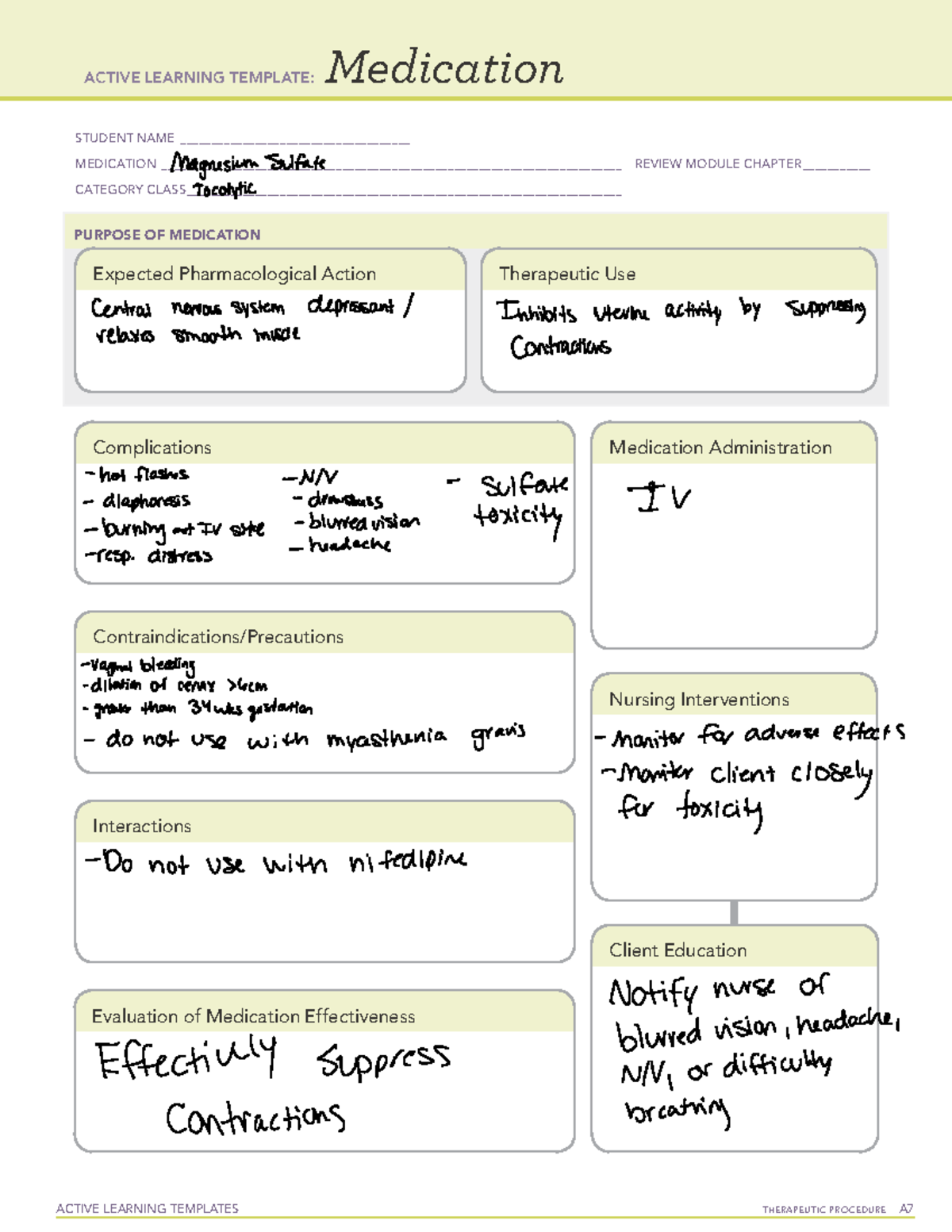 Active Learning Template: Magnesium Sulfate (Therapeutic Procedure A ...