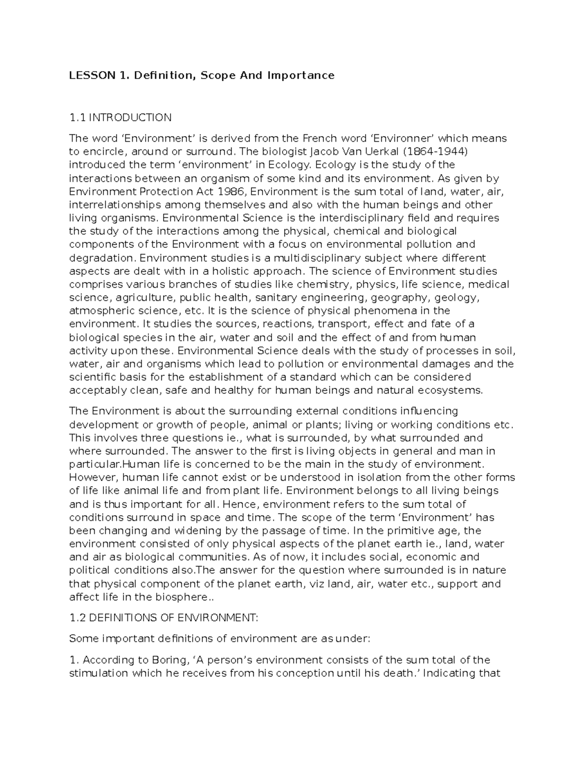 ENV 101: Lesson 1 - Definition, Scope, and Importance of Environment ...