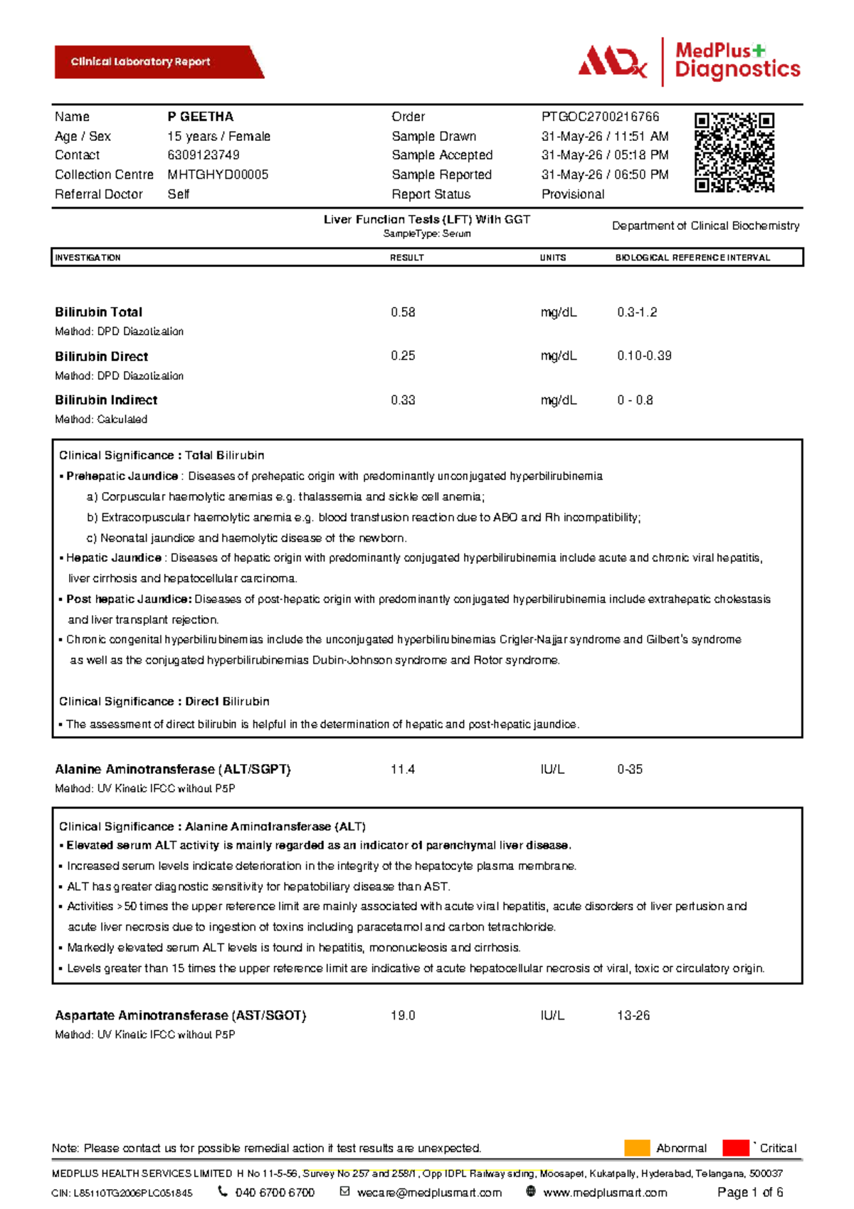 Provisional Liver Function & Complete Blood Picture Report ...