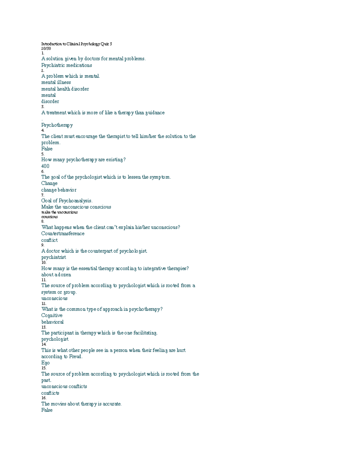 PSCH - Introduction to Clinical Psychology Quiz 3 - Studocu