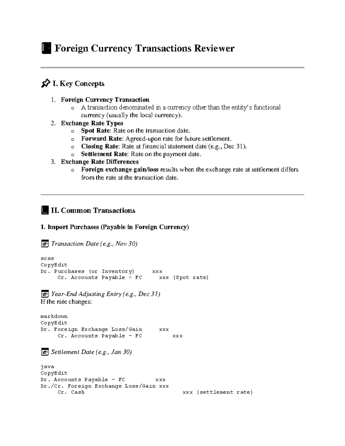 Foreign Currency Transactions Review I: Key Concepts & Examples - Studocu