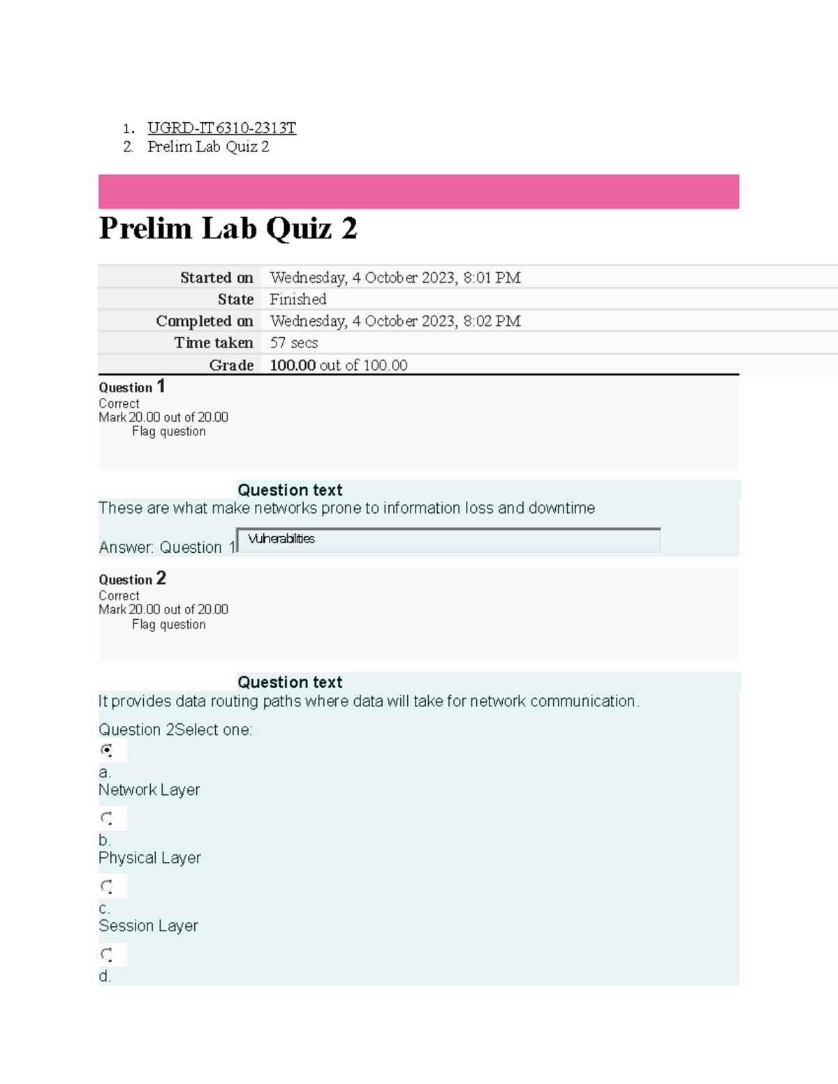UGRD-IT6310 Network Security Prelim Lab Quiz 2 Results and Summary ...
