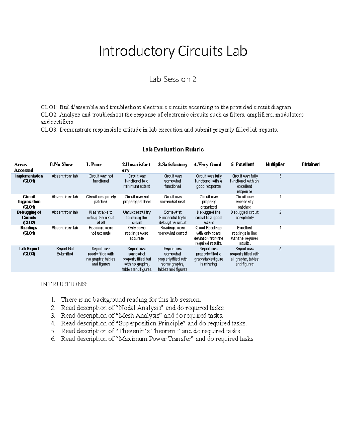 Lab 2: Introductory Circuits Lab - Nodal & Mesh Analysis Techniques - Studocu