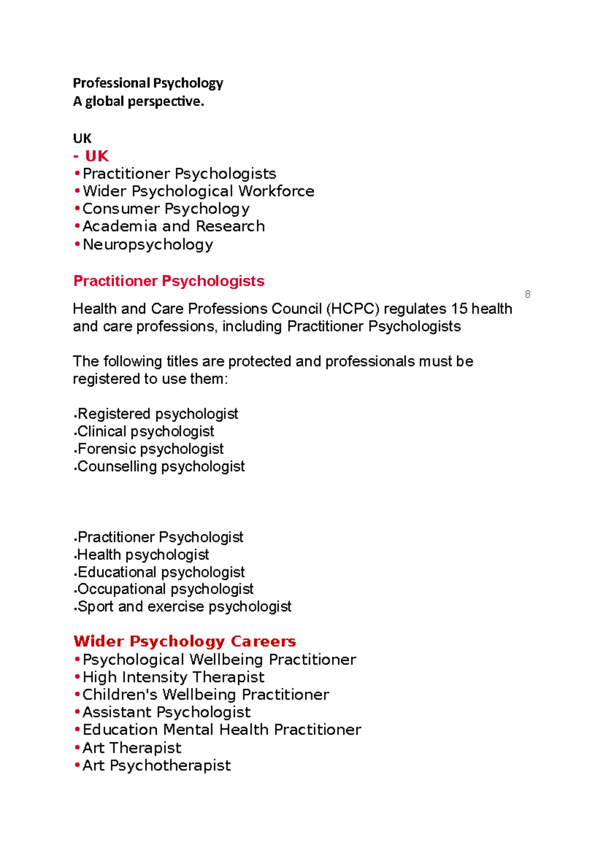 Professions Notes - Professional Psychology A global perspective. UK ...