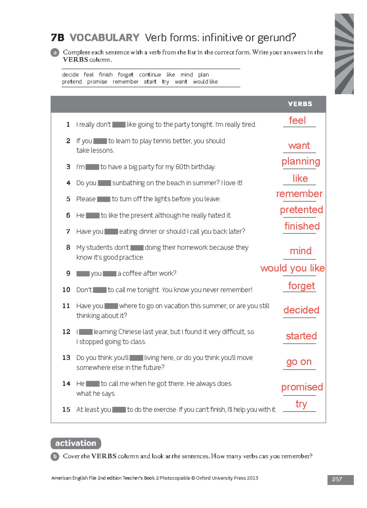 Vocabulary File 7B: Verb Forms and Usage Exercises - Studocu