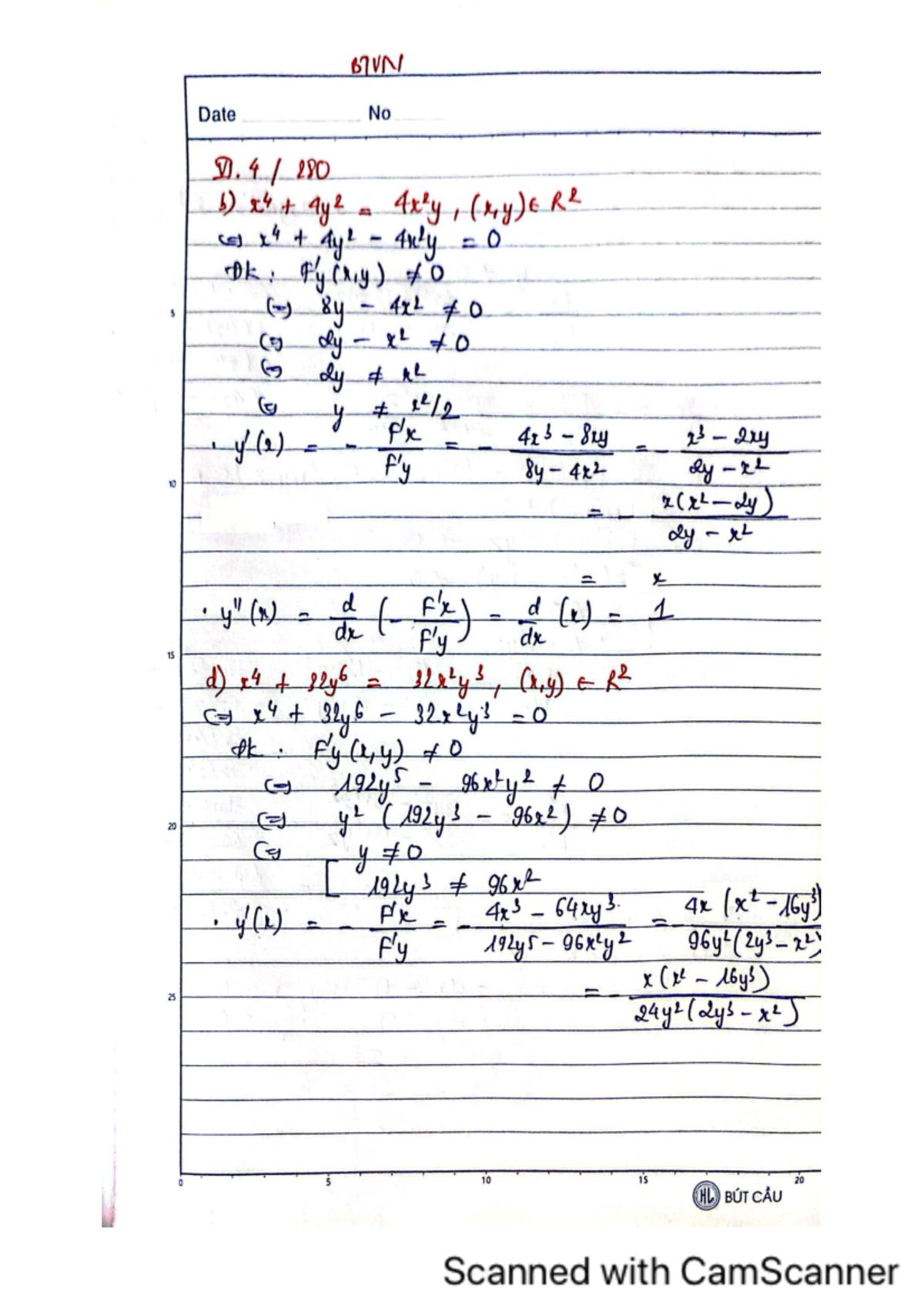 BTVN dao ham c6 - BIVN Date No V / 280 b) x4 + 4y2 = 4xy, (ry)E R2 (E ...
