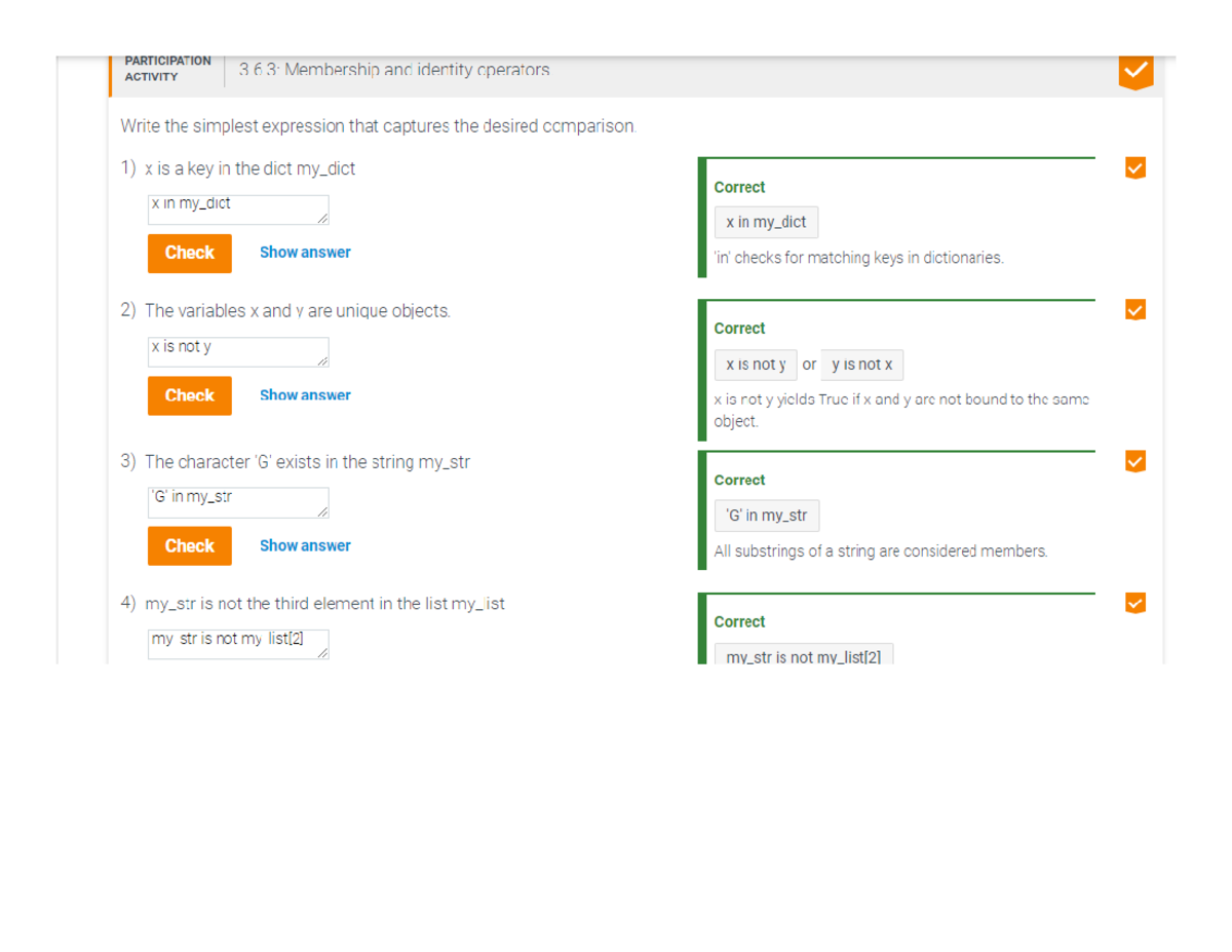 3.6.3 Membership and Identity Operators: Participation Activity Guide ...
