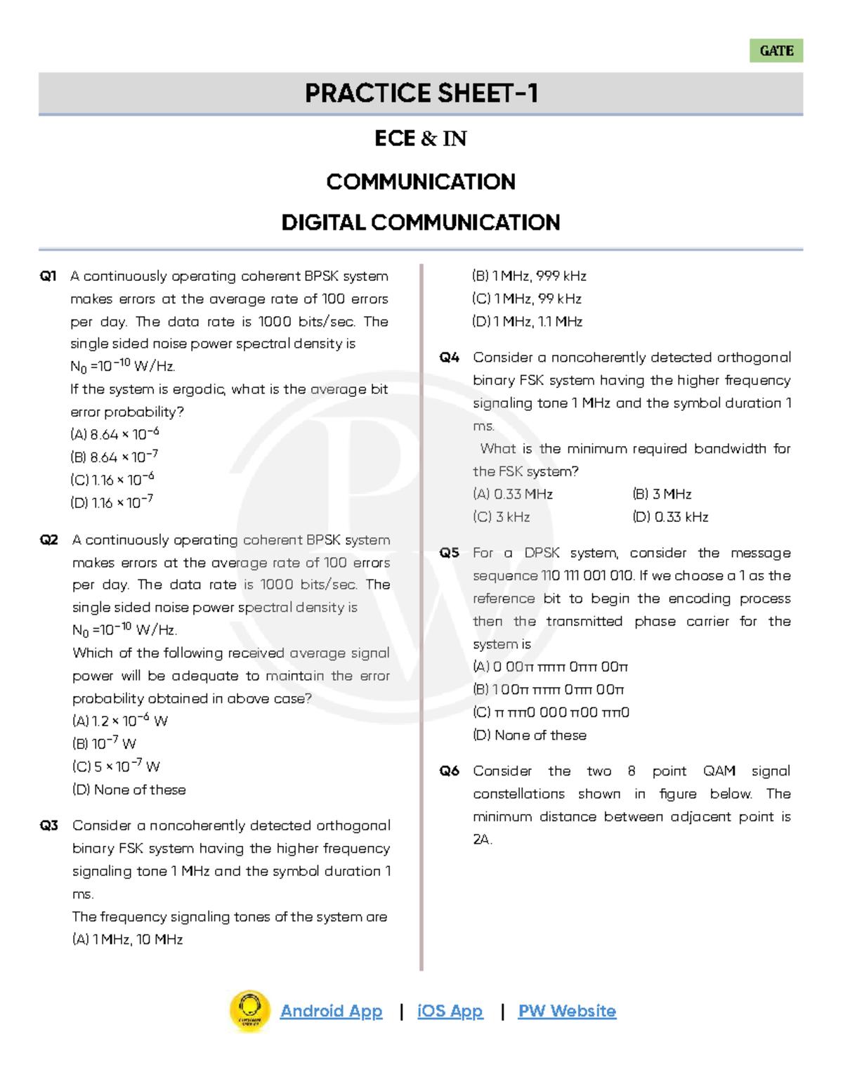 Digital Communication Practice Sheet 01 (GATE ECE) - Studocu
