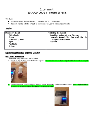 Lab #4 Experiment Density as a property of matter - 9) as most se mount ...